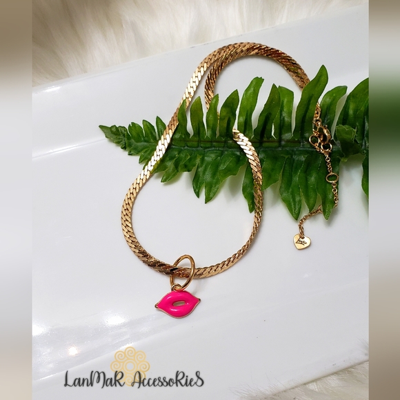 LanMar Accessories | Jewelry | Nw Pink Lips Chain Necklace | Poshmark